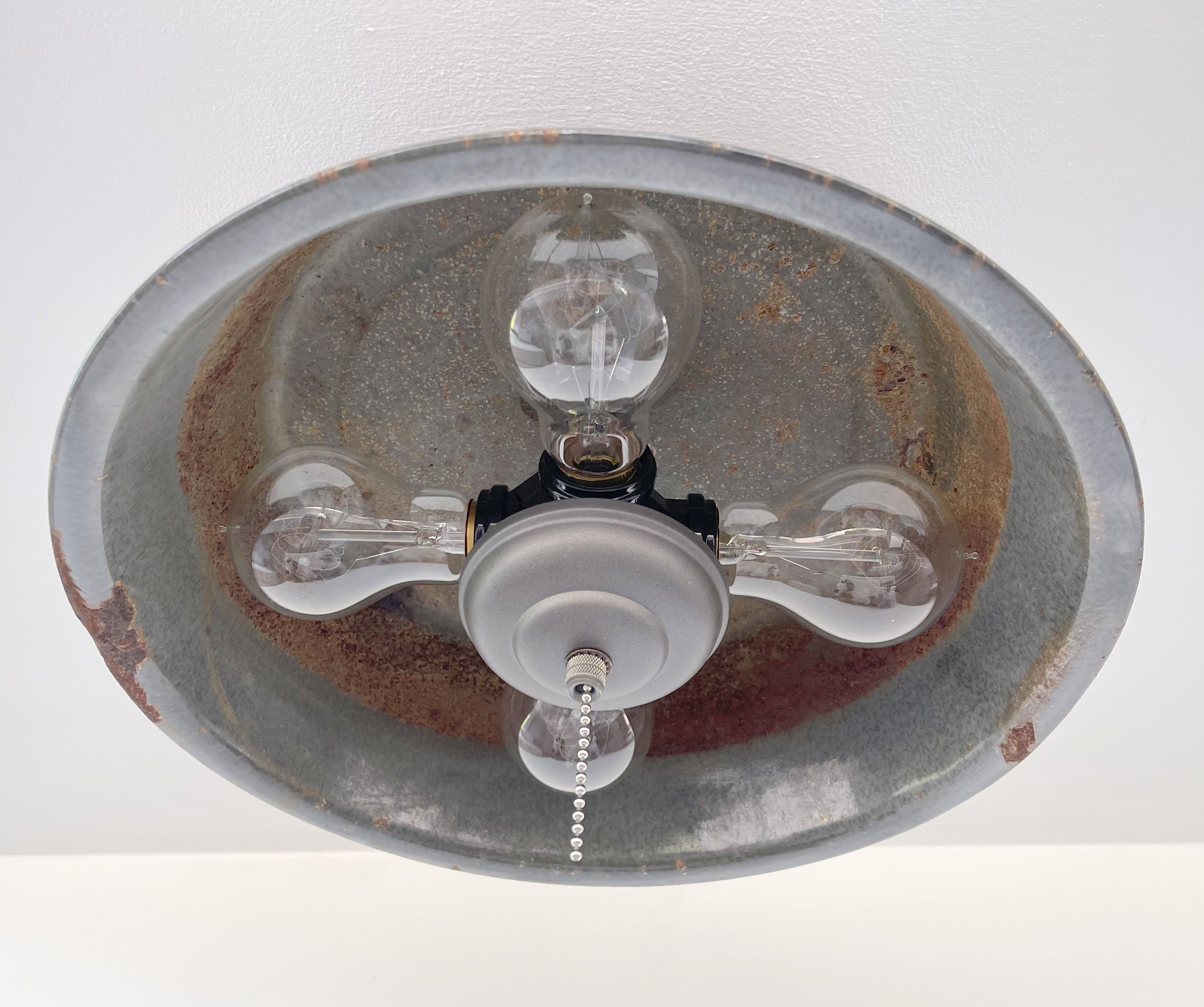 Antique FARMHOUSE GRANITEWARE Pan Ceiling Light - The Lamp Goods