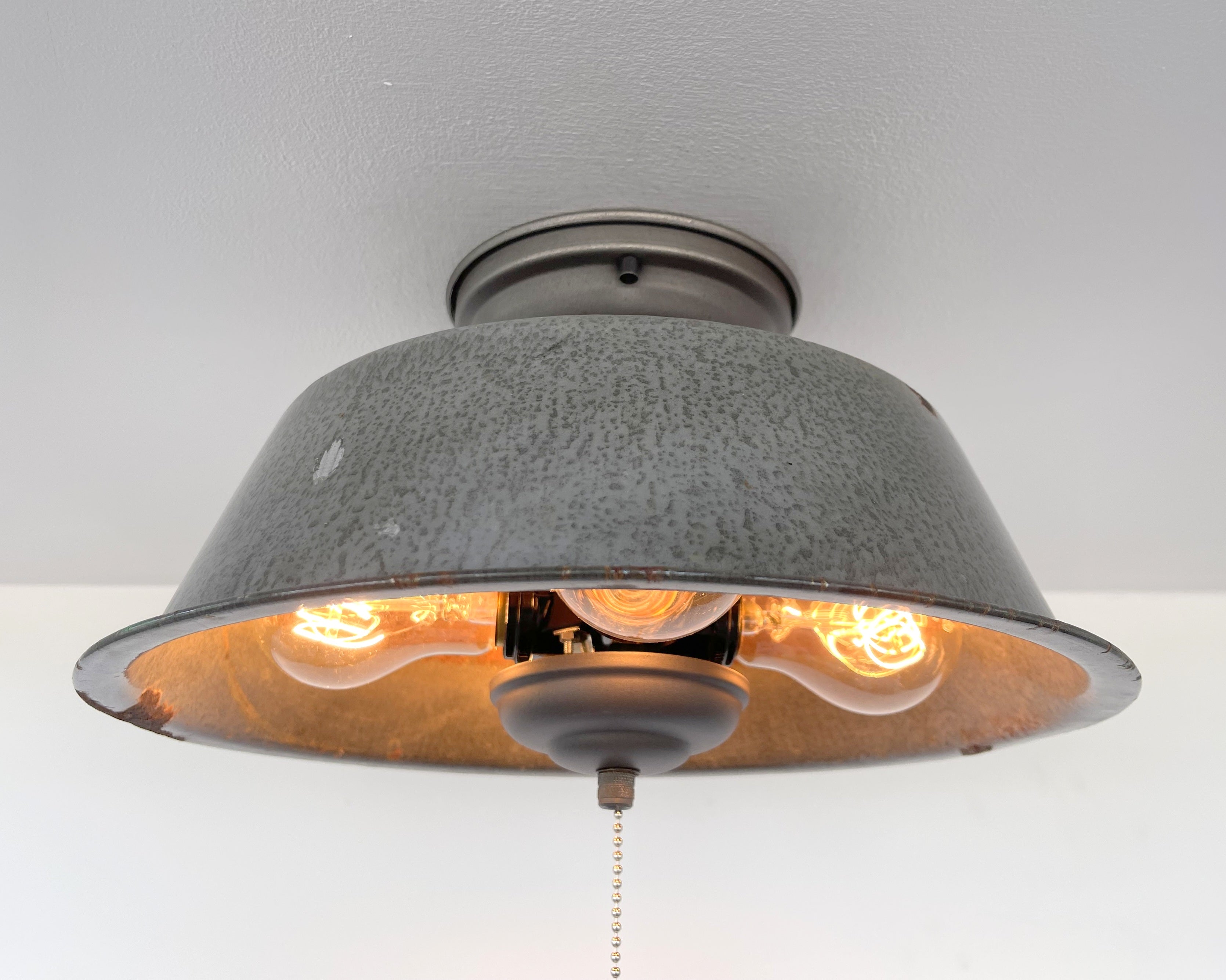 Antique FARMHOUSE GRANITEWARE Pan Ceiling Light - The Lamp Goods