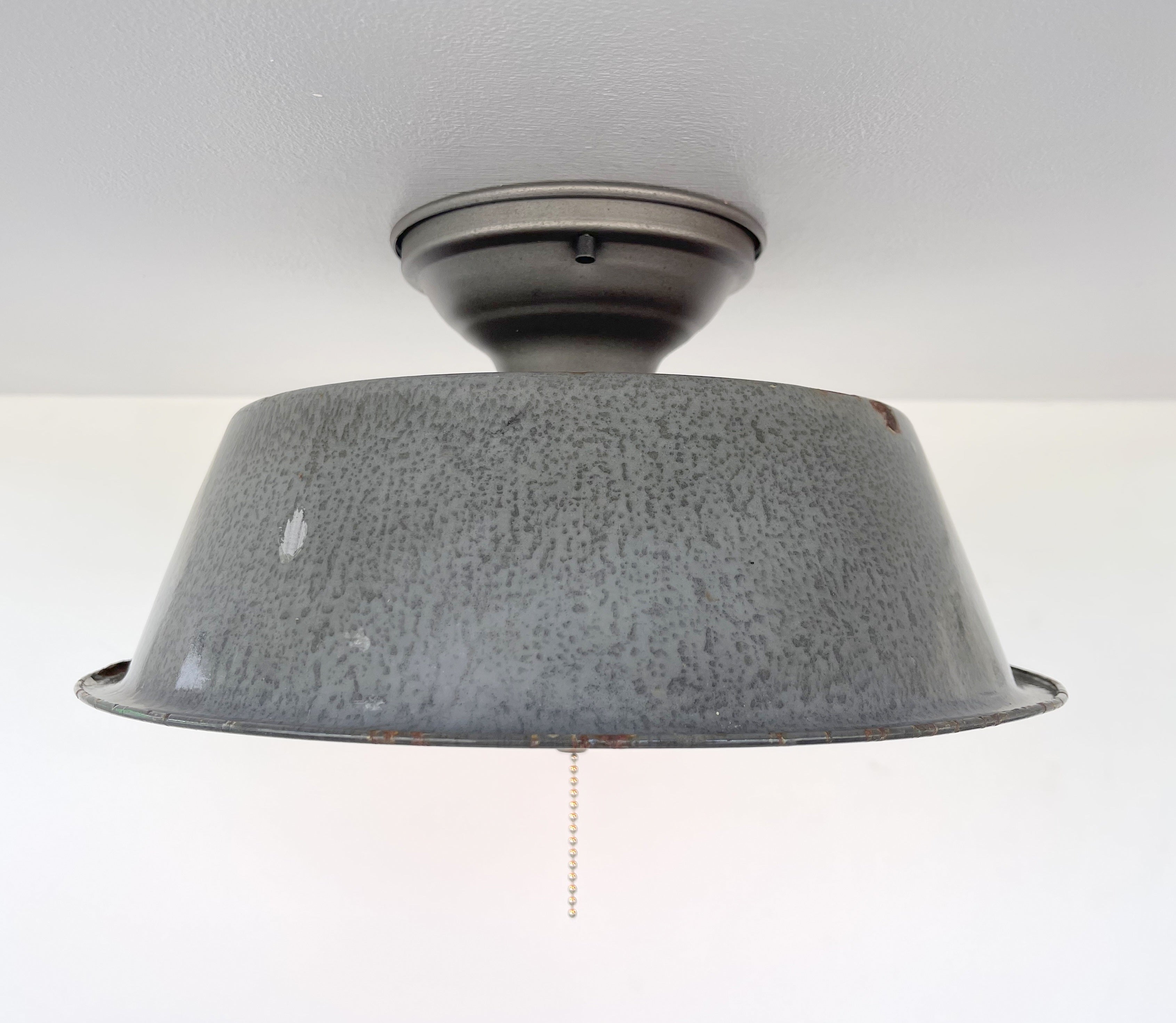 Antique FARMHOUSE GRANITEWARE Pan Ceiling Light - The Lamp Goods