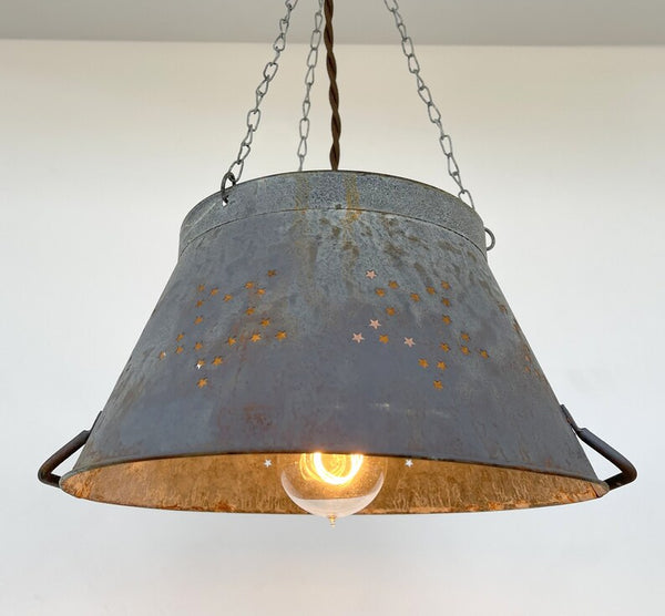Weathered Galvanized Colander Chandelier Light Fixture Kitchen or ...